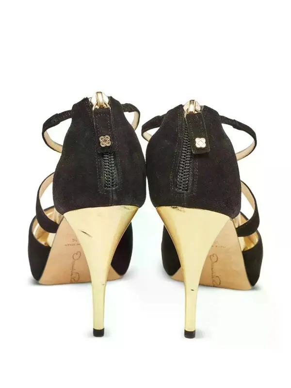 Oscar De La Renta 110mm T-strap Metallic-effect Sandals - Black