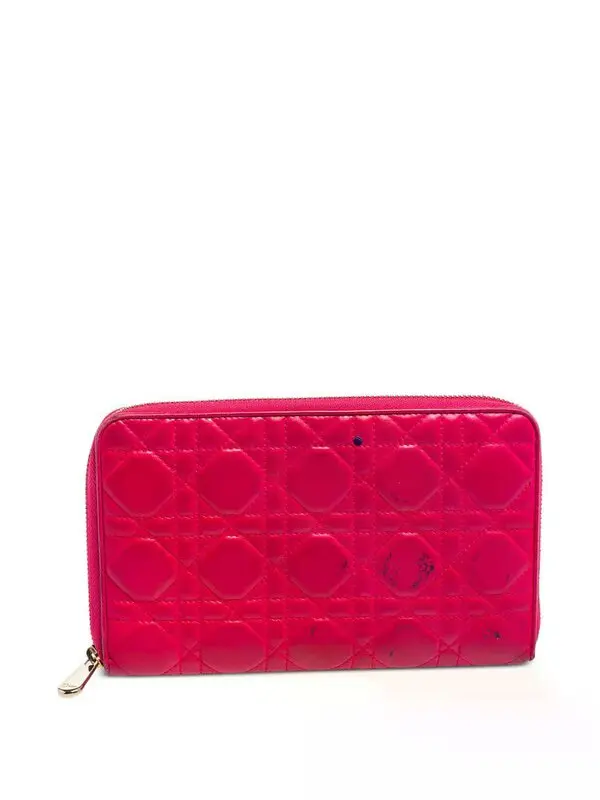 Dior Cannage Leather Zip Wallet - Pink