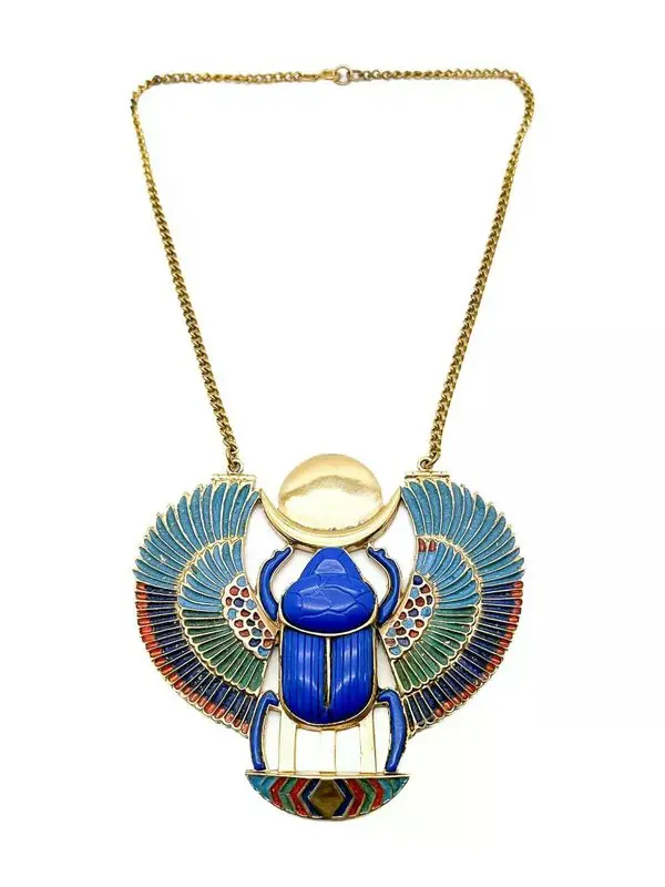 JENNIFER GIBSON JEWELLERY 1970s Egyptian Revival Scarab Enamel Necklace And Cuff Set - Gold