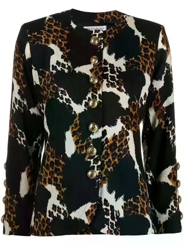 Saint Laurent 1980s Animal-print Single-breasted Jacket - Black