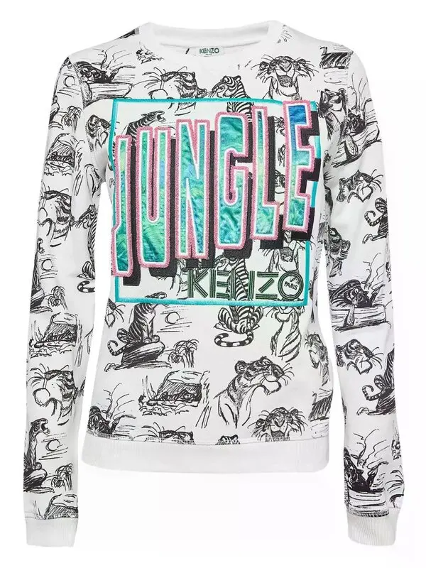 Kenzo Jungle-print Long-sleeve Sweatshirt - White