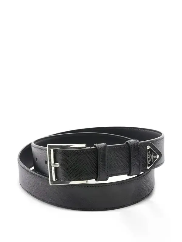 Prada 2000 Triangle Logo Leather Belt - Black
