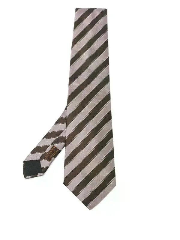 Hermès Diagonal Stripe Silk Tie - Brown