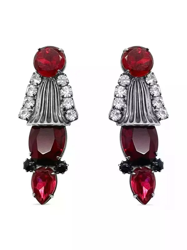 JENNIFER GIBSON JEWELLERY 1960s Ruby Glass Clip-on Drop Earrings - Silver