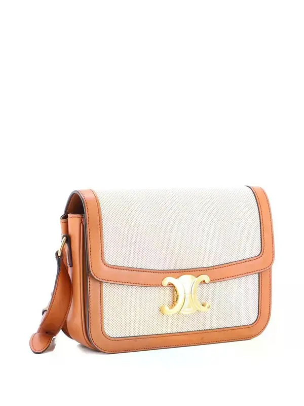 Celine Triomphe Shoulder Bag Canvas With Leather Medium Crossbody Bag - Neutrals