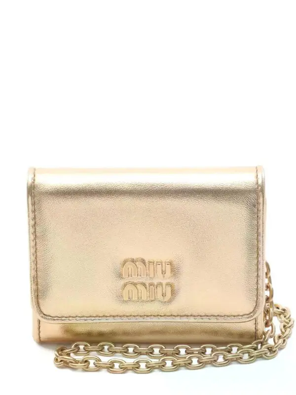 Miu Miu 2010s Leather Chain Card Case - Neutrals
