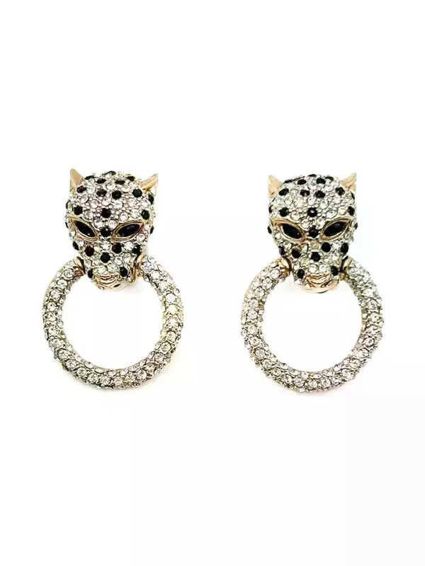 JENNIFER GIBSON JEWELLERY 1990s Butler & Wilson Big Cat Crystal Clip-on Hoop Earrings - Gold
