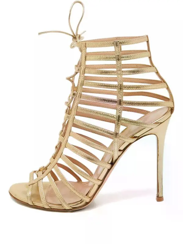 GIANVITO ROSSI 125mm Lace-up Cage Sandals - Gold