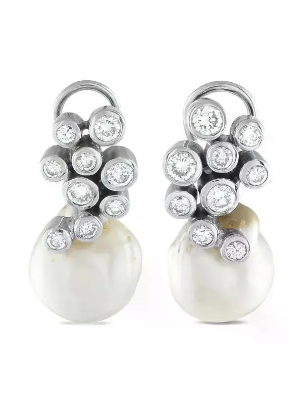 LB EXCLUSIVE 18k White Gold Diamond And Pearl Earrings - Silver