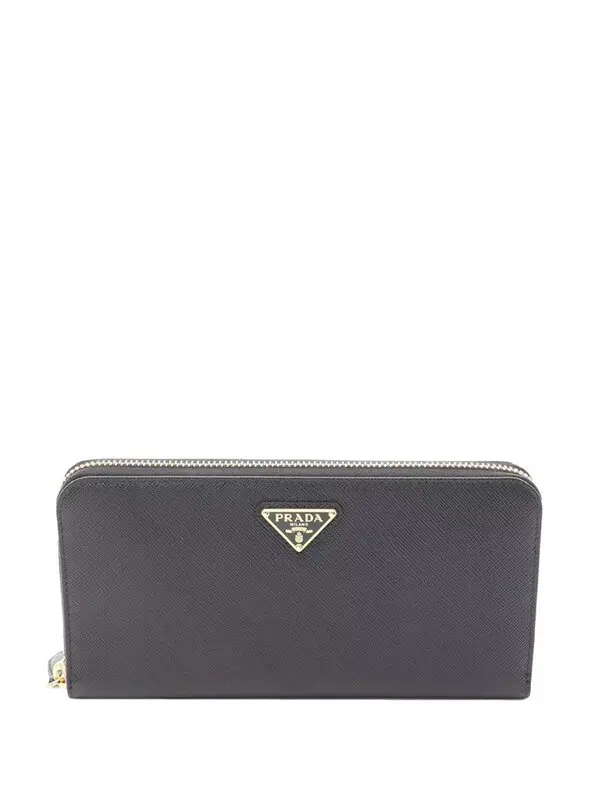 Prada 2013-2025 Saffiano Triangle Logo Wallet Long Wallets - Black