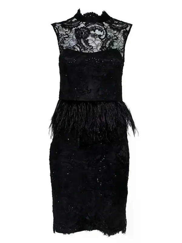 Alice + Olivia Lace Feather-trim Dress