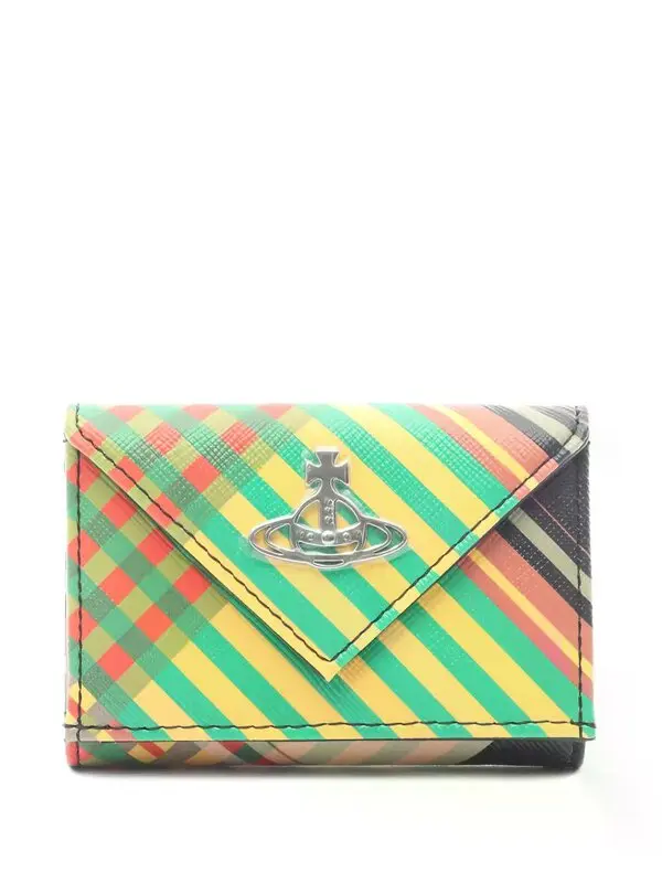 VIVIENNE WESTWOOD 2020s Saff-print Tartan Envelope Orb Billfold Wallet - Green