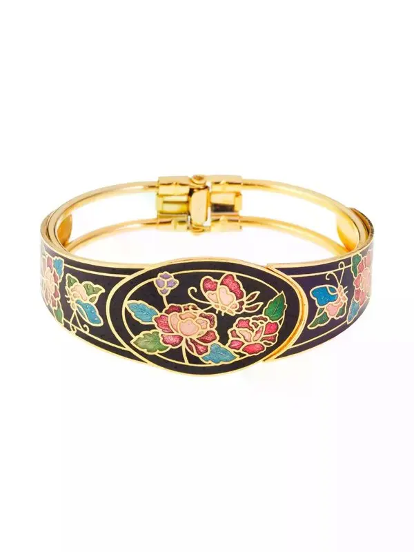 SUSAN CAPLAN 1980s Cloisonné Floral Bracelet - Black