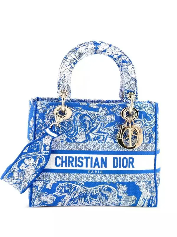 Dior Toile De Jouy Lady D-lite Embroidered Canvas Tote Bag - Blue