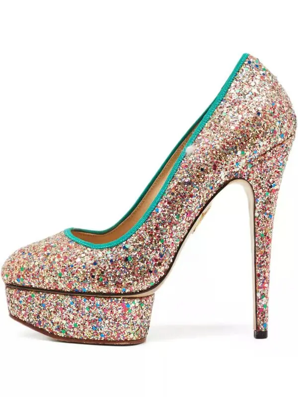 CHARLOTTE OLYMPIA Pre-owned 155mm Glitter-embellished Pumps - Neutrals