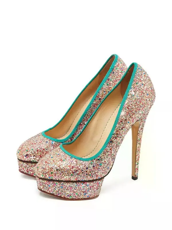 CHARLOTTE OLYMPIA Pre-owned 155mm Glitter-embellished Pumps - Neutrals
