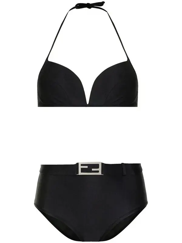 Fendi 2000s Ff Logo Plaque Bikini Set - Black
