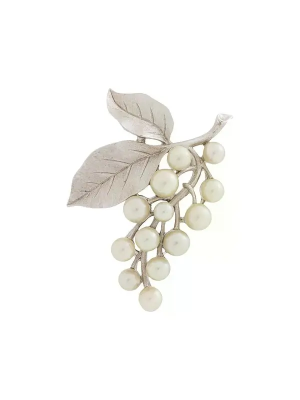 SUSAN CAPLAN 1960s Pearl-embellished Leaf Brooch - Silver
