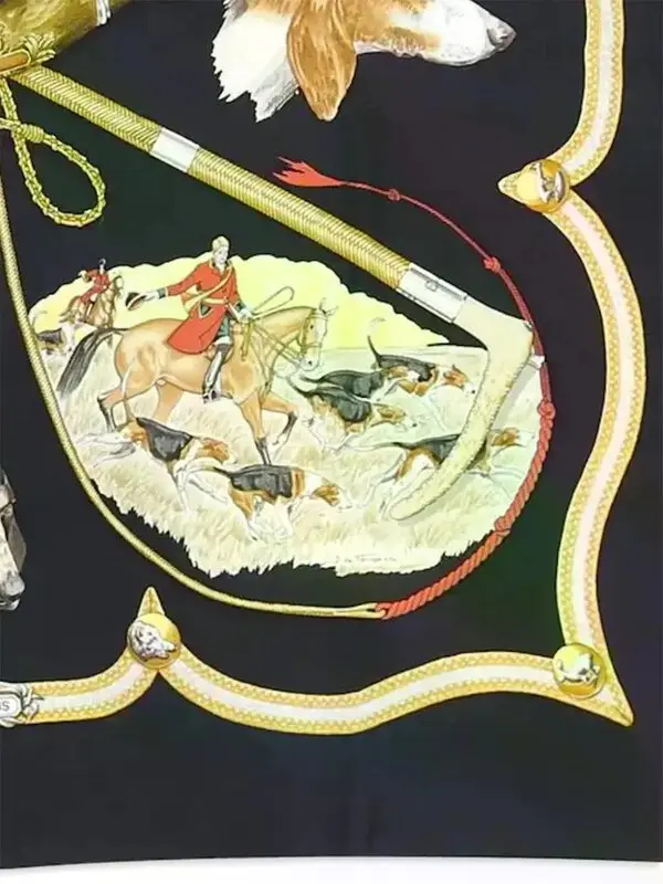 Hermès 1979 Le Laisser Courre J De Fougerolle Silk Scarf - Black