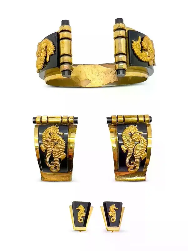 JENNIFER GIBSON JEWELLERY 1930s Jean Painlevé Seahorse Suite Set - Gold