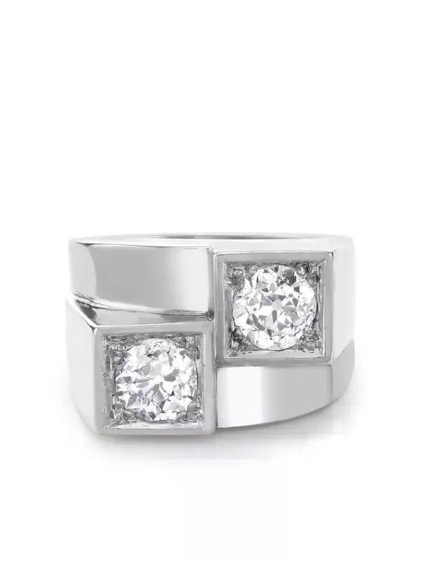 RENE BOIVIN Platinum Art Deco Chevalier Diamond Ring - Silver
