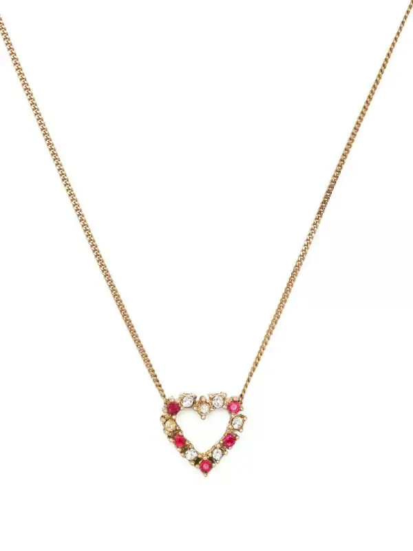 Dior 1990s Rhinestone-embellished Heart-charm Necklace - Gold
