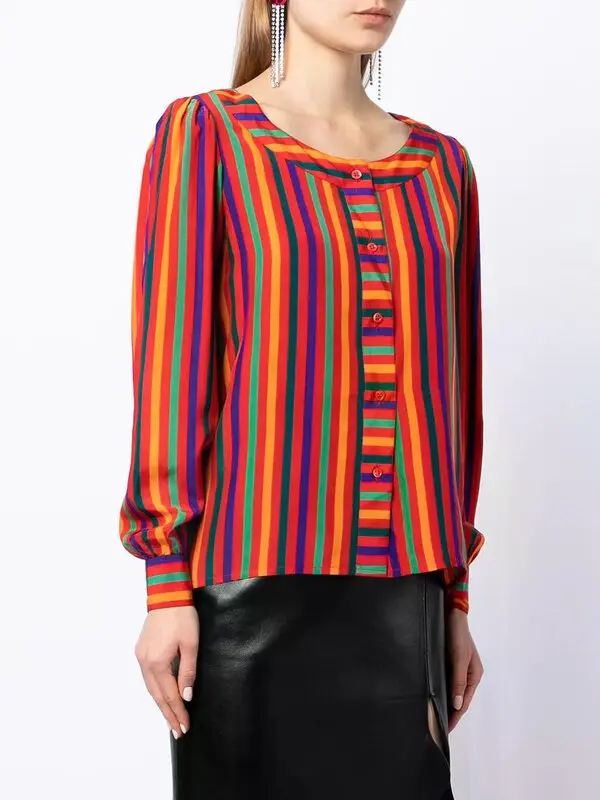 Saint Laurent 1991 Rive Gauche Striped Silk Blouse