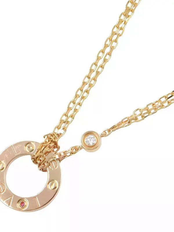 CARTIER 18k Rose Love Circle Diamond And Sapphire Necklace - Gold