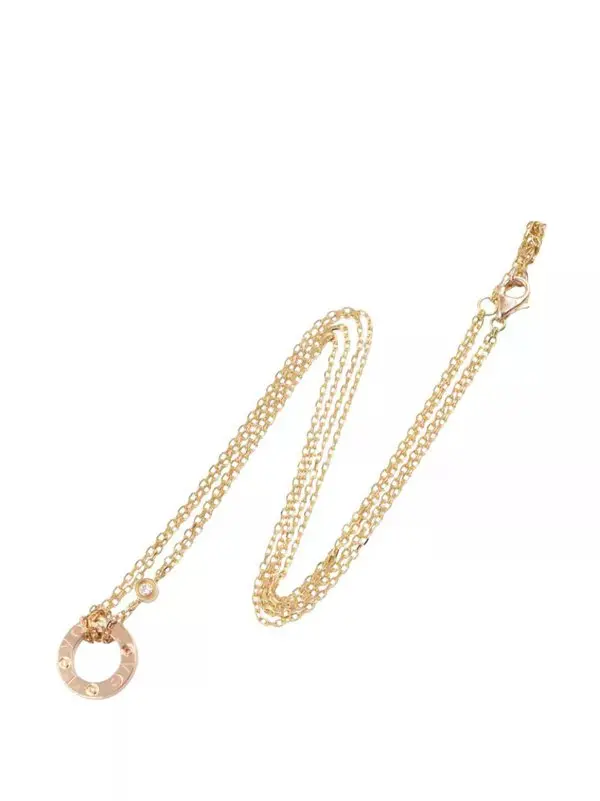 CARTIER 18k Rose Love Circle Diamond And Sapphire Necklace - Gold