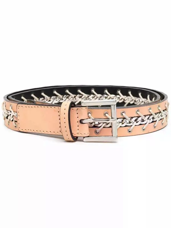Gianfranco Ferre 2000s Chain-link Embellished Leather Belt - Neutrals