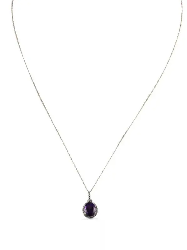 LB EXCLUSIVE 14k White Gold Diamond And Amethyst Necklace - Silver