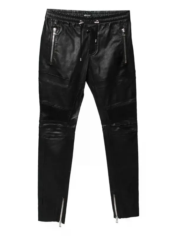 Balmain Drawstring Leather Biker Trousers