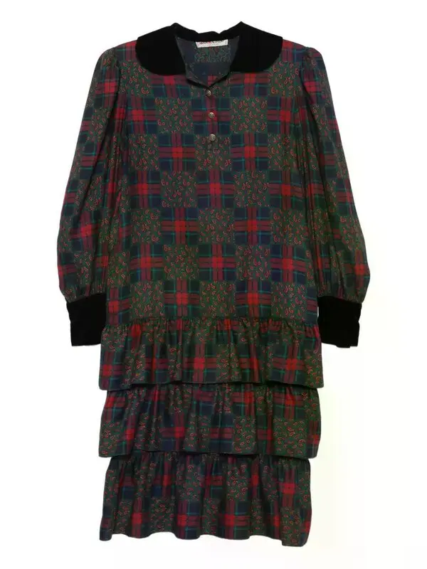 Saint Laurent 1970s Plaid Ruffled Dress
