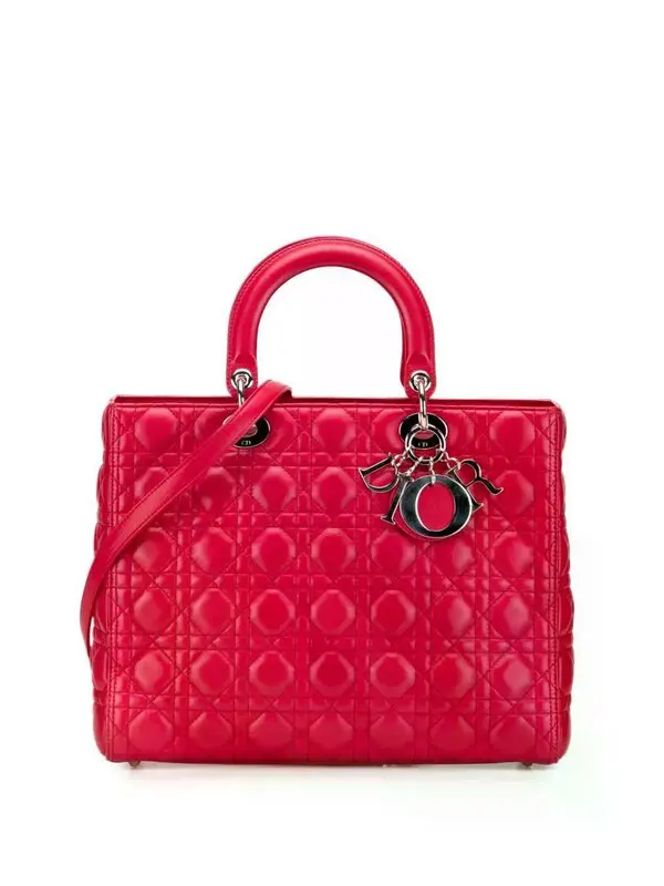 Dior 2012 Large Lambskin Cannage Lady Satchel - Red