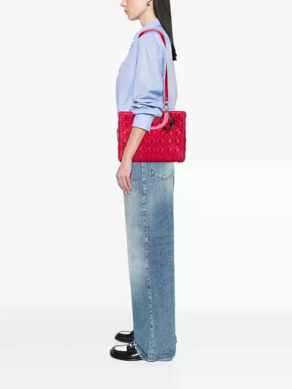 Dior 2012 Large Lambskin Cannage Lady Satchel - Red