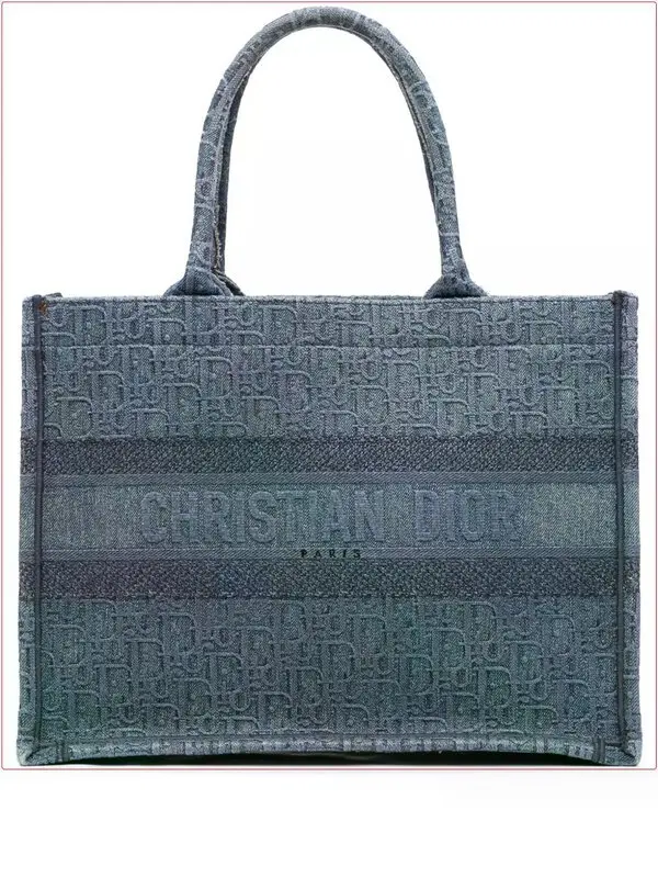 Dior Oblique Denim Book Tote Bag - Blue