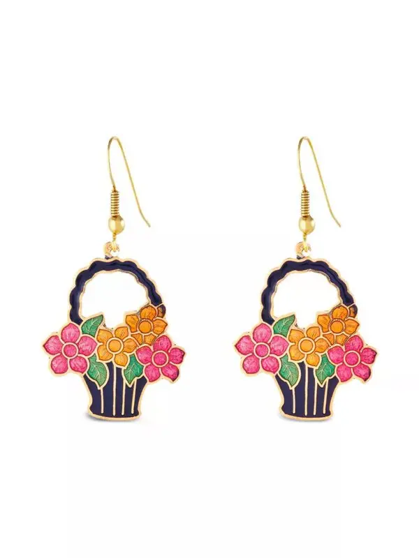 SUSAN CAPLAN 1980s Flower Basket Embellished Earrings - Gold