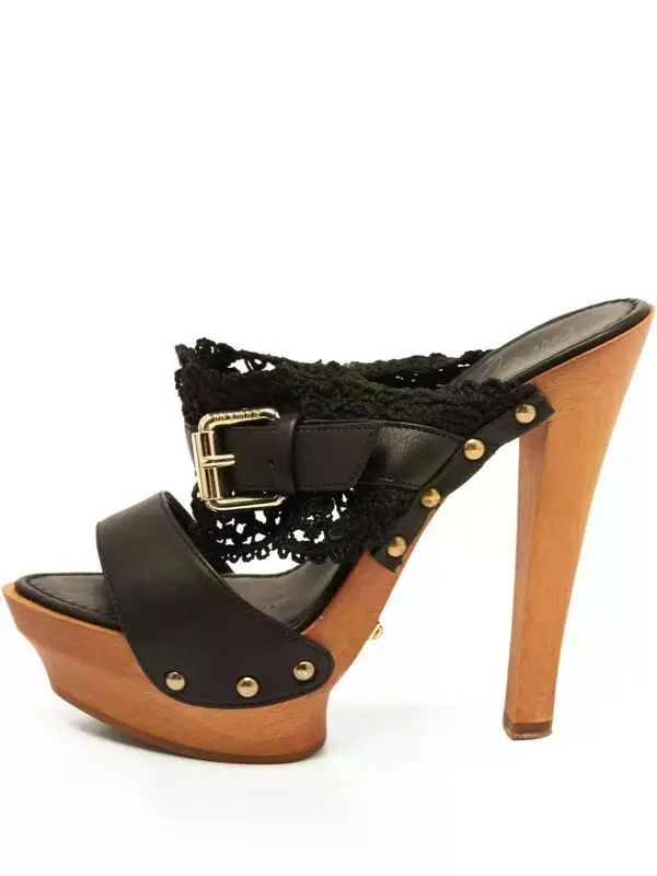 LE SILLA Lace Wood Platform Sandals