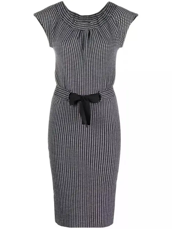 Dior 2010 Belted Knitted Houndstooth Dress