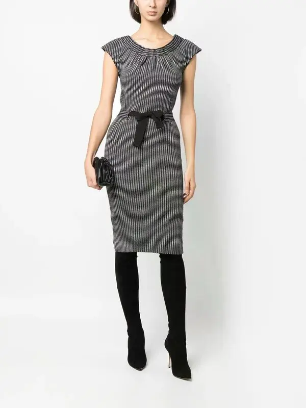 Dior 2010 Belted Knitted Houndstooth Dress