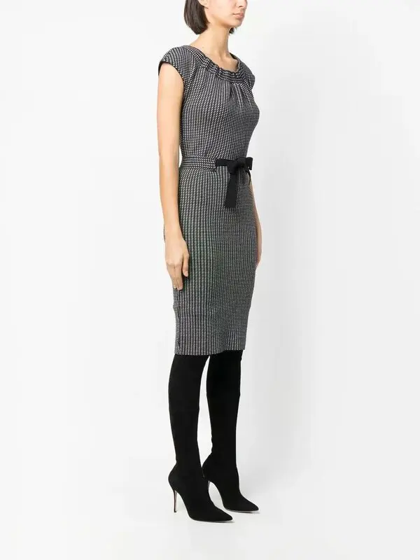 Dior 2010 Belted Knitted Houndstooth Dress