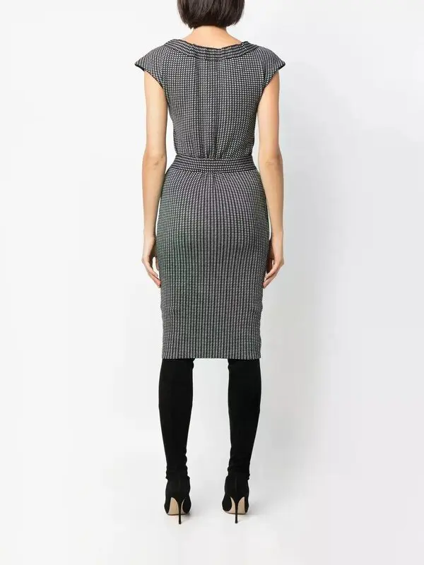 Dior 2010 Belted Knitted Houndstooth Dress