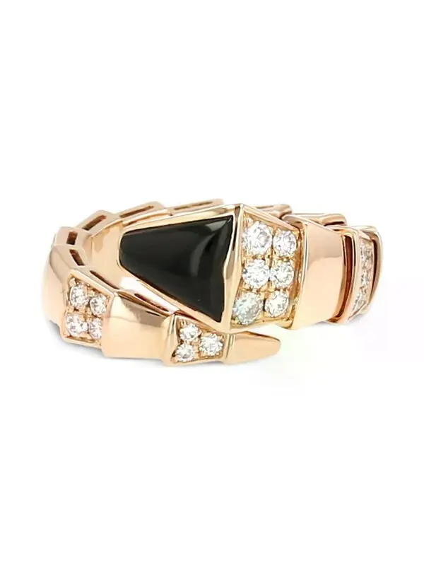 BVLGARI 18k Rose Gold Serpenti Viper Diamond And Onyx Ring - Pink
