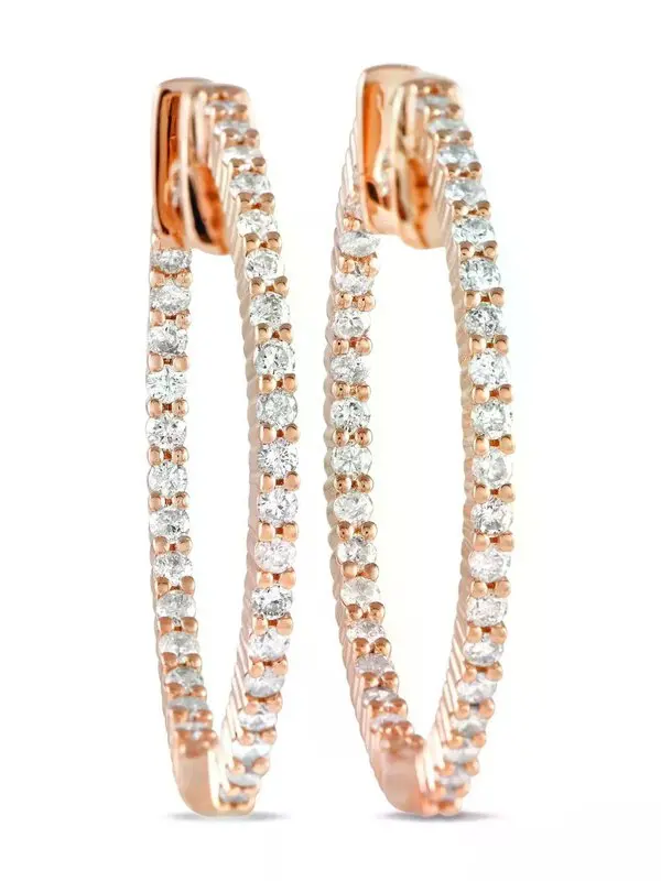 LB EXCLUSIVE 14k Rose Gold Diamond Inside-out Hoop Earrings - Pink