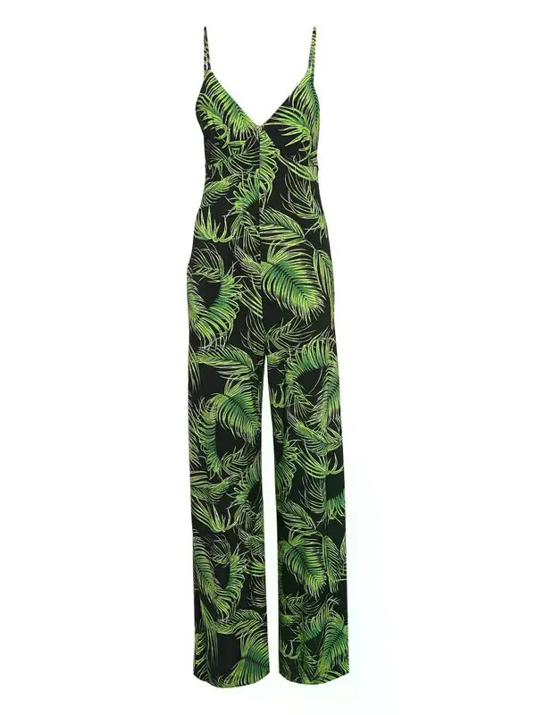 Norma Kamali Palm Leaf-print Jumpsuit - Black