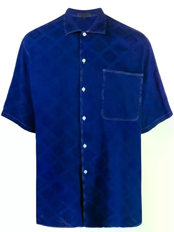 Gianfranco Ferre 1990s Patterned-jacquard Short-sleeved Shirt - Blue