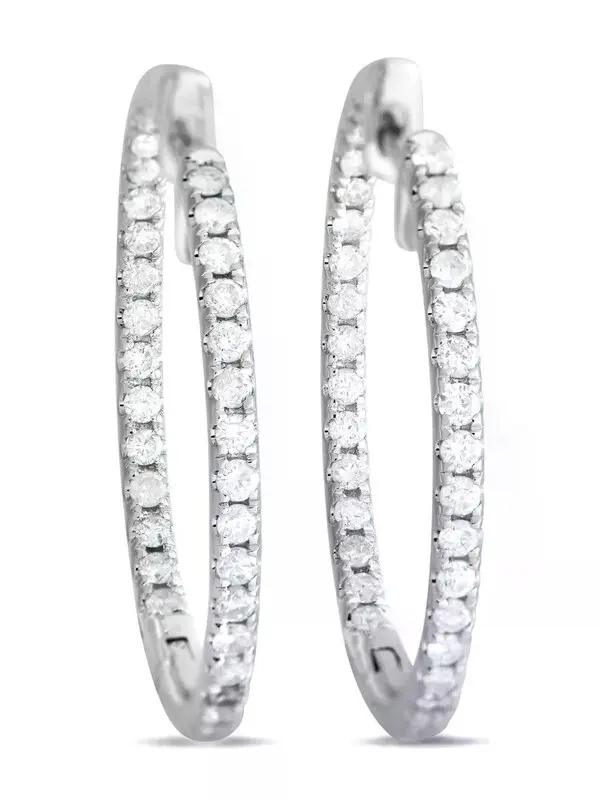 LB EXCLUSIVE 14k White Gold Diamond Hoop Earrings - Silver