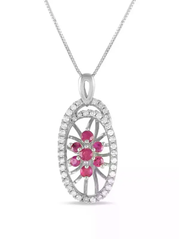 LB EXCLUSIVE 14k White Gold Diamond And Ruby Pendant Necklace - Silver