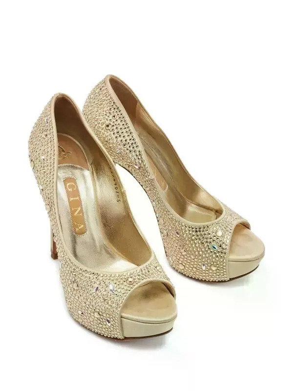 GINA Rhinestone-embellished Peep-toe Pumps