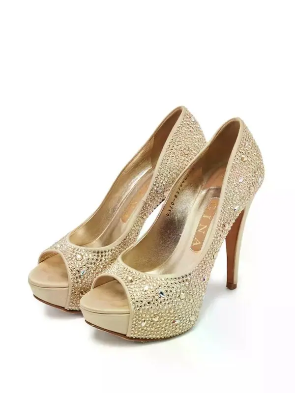 GINA Rhinestone-embellished Peep-toe Pumps